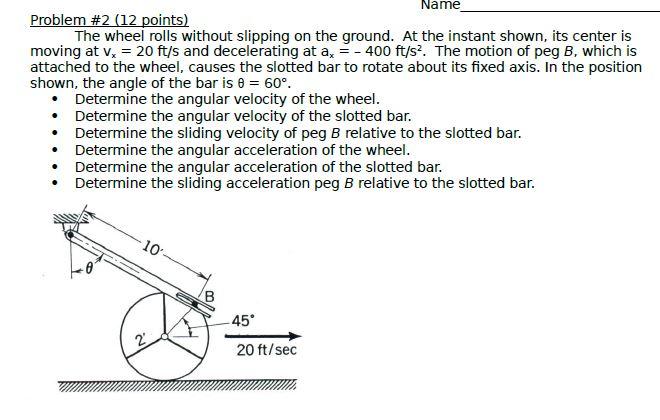 Solved Name Problem #2 (12 points) The wheel rolls without | Chegg.com
