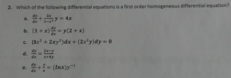 Solved Which Of The Following Differential Equations Is A