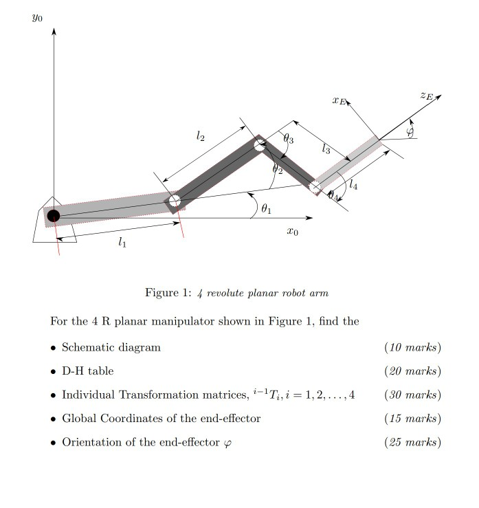 Solved 2E TO Figure 1: 4 revolute planar robot arm For the 4 | Chegg.com
