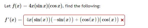 Solved Let f(x)=4x(sinx)(cosx), find the following: | Chegg.com