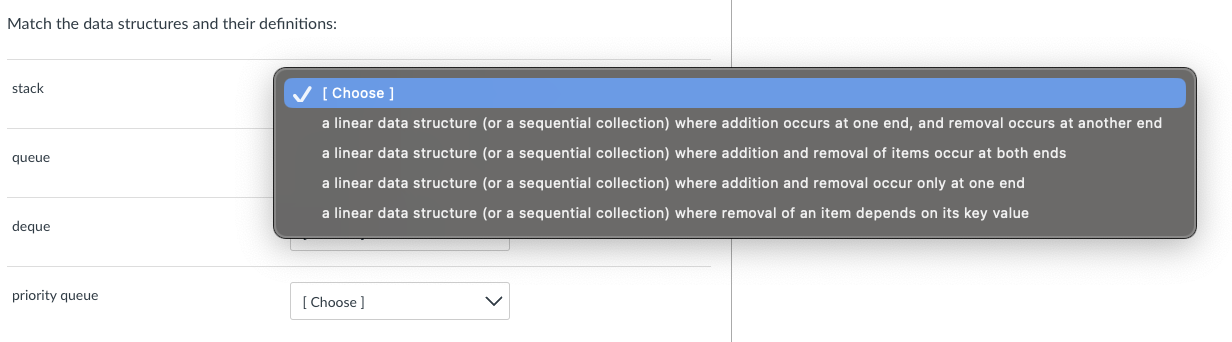 Solved Match the data structures and their definitions: | Chegg.com