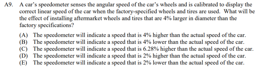 Solved A9. A car's speedometer senses the angular speed of | Chegg.com