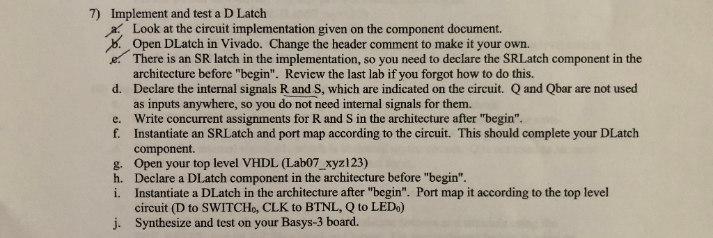 What Is The Vhdl Code To Implement The D Latch Shown 4004