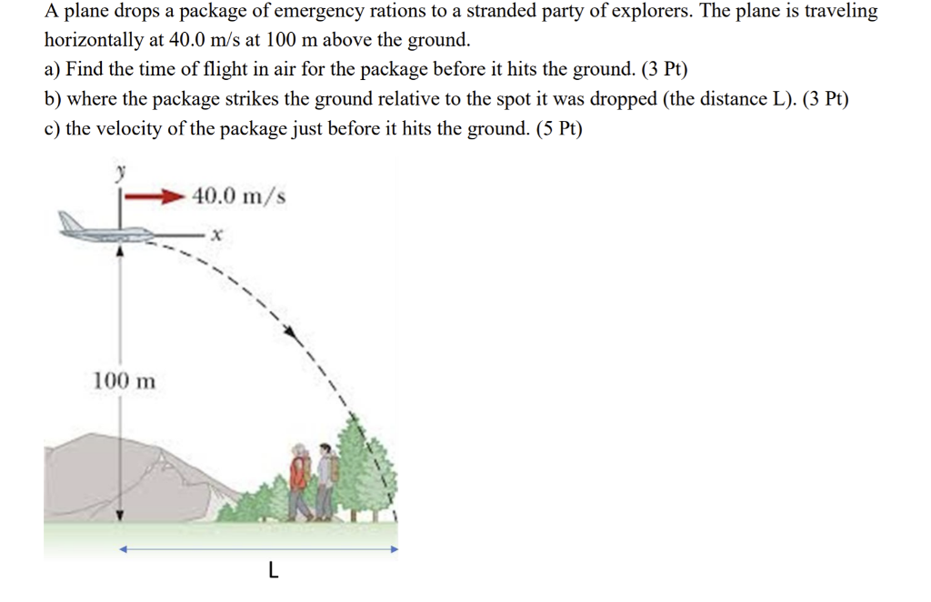 Solved A plane drops a package of emergency rations to a | Chegg.com