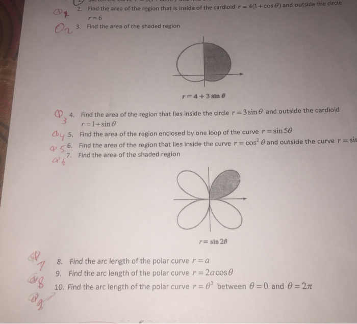 Solved circle 2. Find the area of the region that is inside | Chegg.com