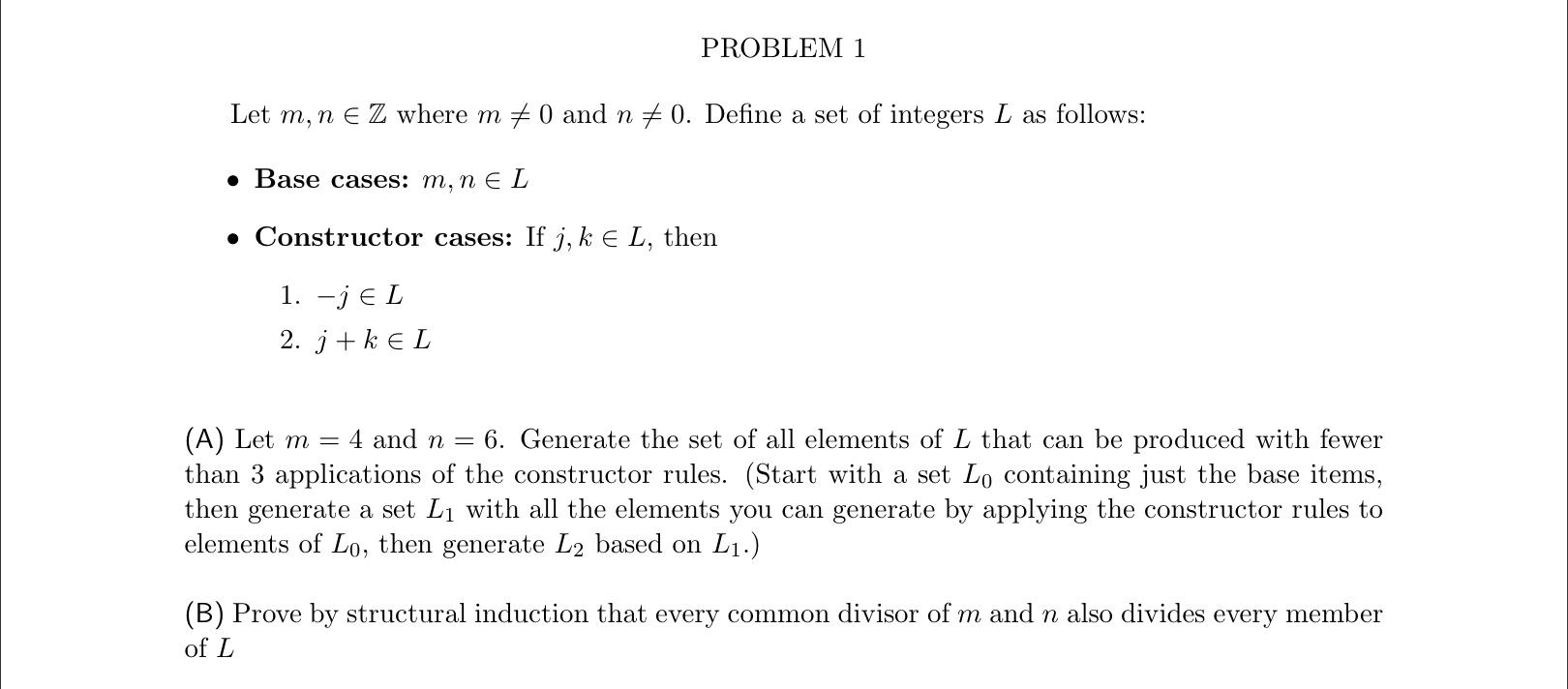 Solved PROBLEM 1 Let M N E Z Where M 0 And N 0 Define A Chegg