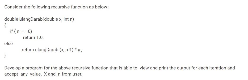 Solved Consider the following recursive function as below: | Chegg.com