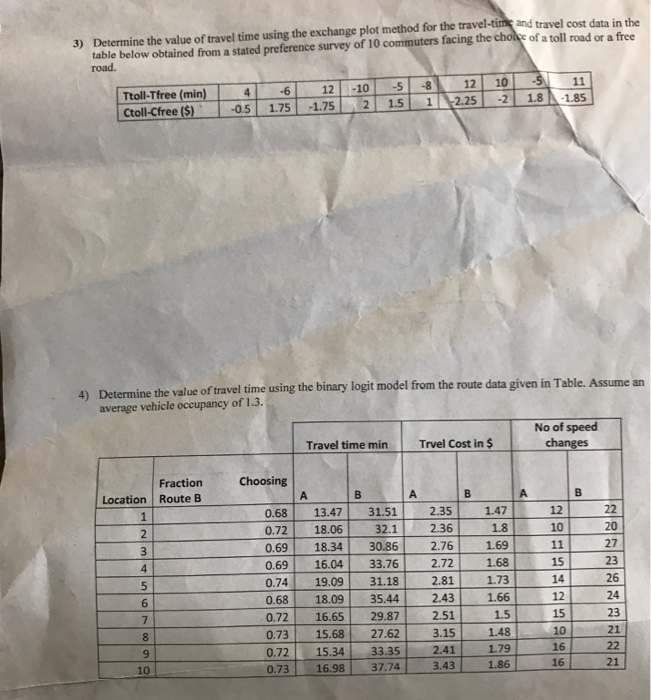 Determine the value of travel time using the exchange | Chegg.com