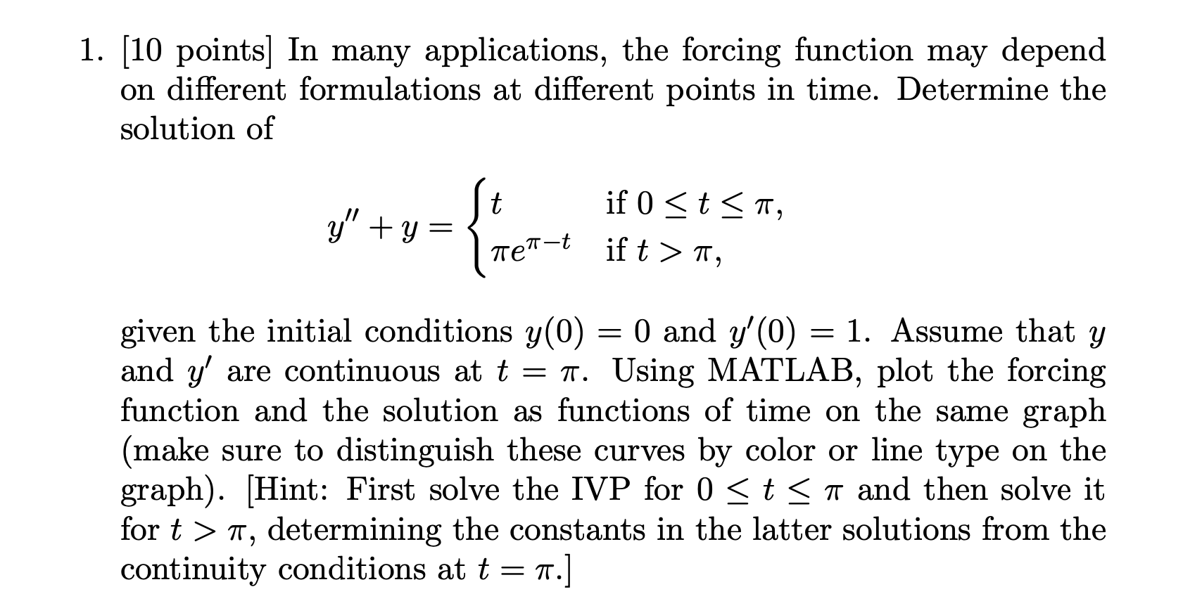 Solved 1. [10 points] In many applications, the forcing | Chegg.com