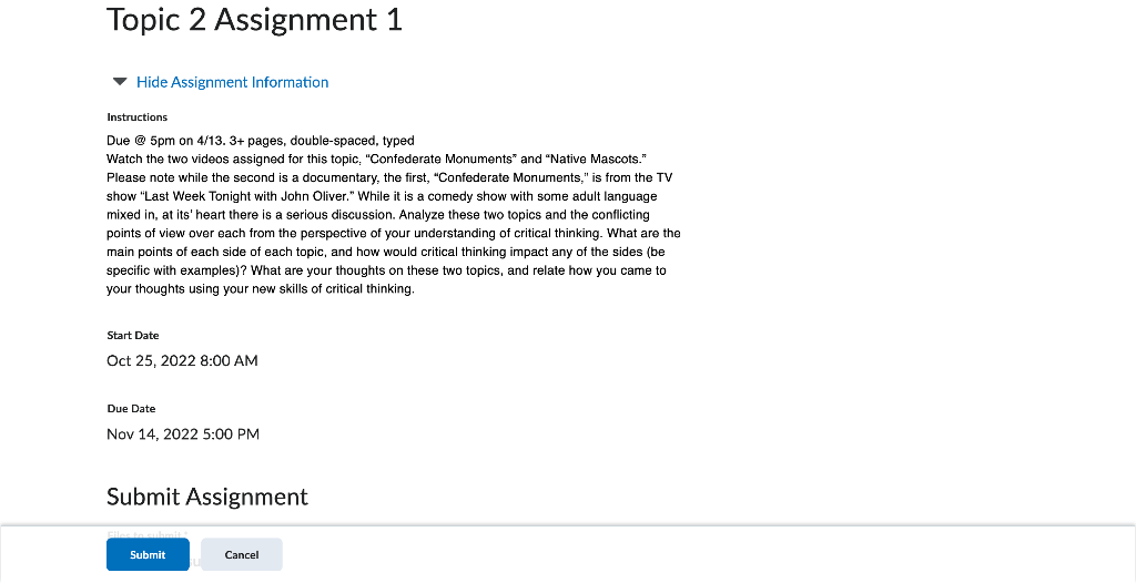 Hide Assignment Information Instructions Due @5pm on | Chegg.com