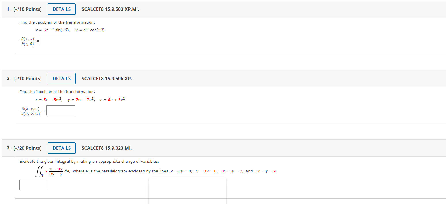Solved 1. [-/10 Points] DETAILS SCALCET8 15.9.503.XP.MI. | Chegg.com