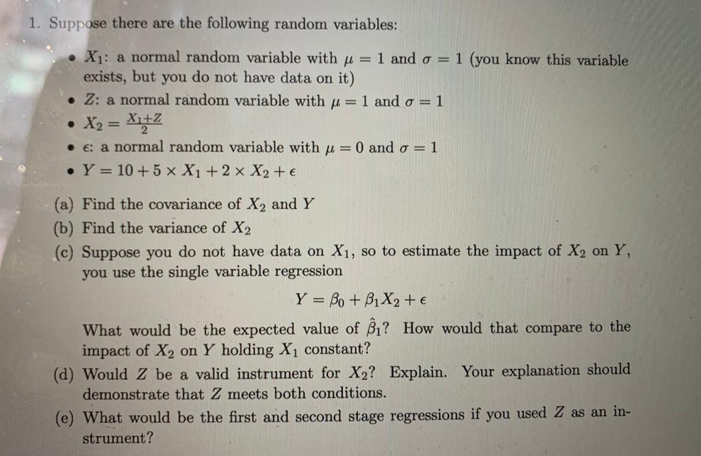 1. Suppose there are the following random variables: | Chegg.com