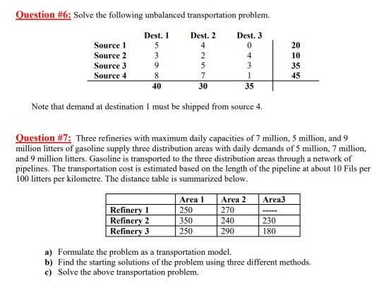Question #6: Solve the following unbalanced | Chegg.com