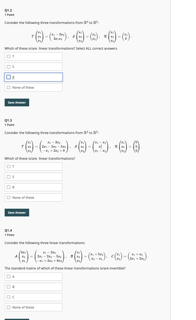 Solved Consider the following three transformations from R3 | Chegg.com