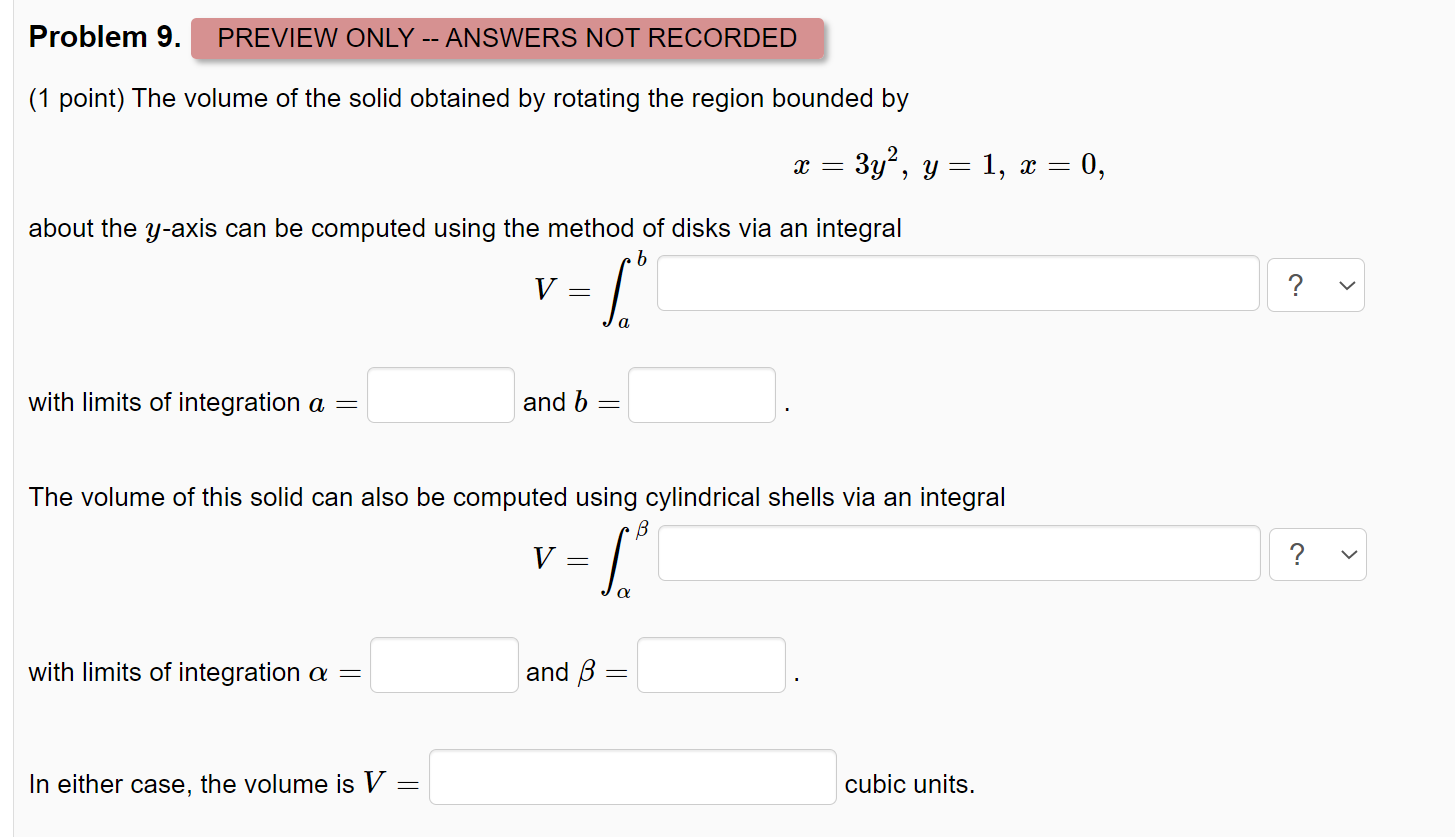 Solved Problem 9. PREVIEW ONLY -- ANSWERS NOT RECORDED (1 | Chegg.com