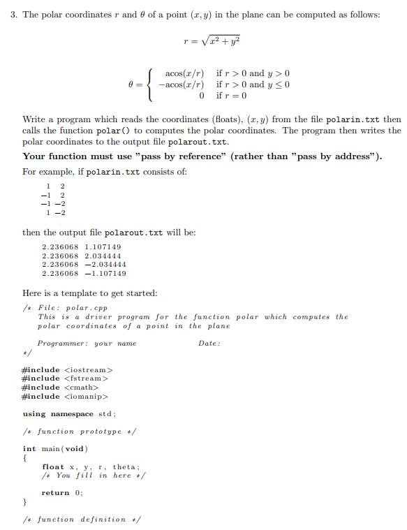 Solved 3. The polar coordinates r and 8 of a point (r,y) in | Chegg.com