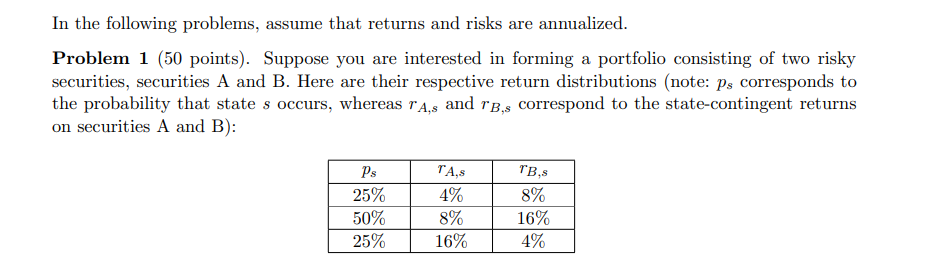 Solved In the following problems, assume that returns and | Chegg.com