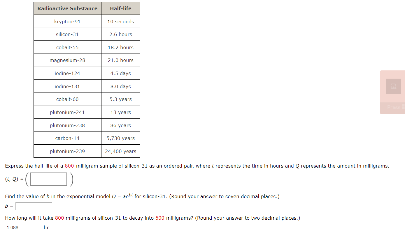 Solved Express the half-life of a 800-milligram sample of | Chegg.com