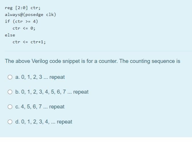 Solved reg (2:0) ctr; always@(posedge clk) if (ctr >= 4) ctr | Chegg.com