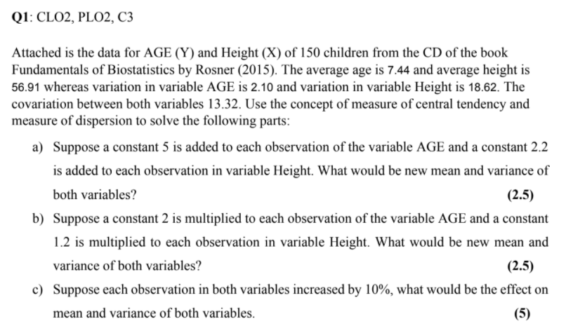 Solved Q1: CLO2, PLO2, C3 Attached is the data for AGE (Y) | Chegg.com