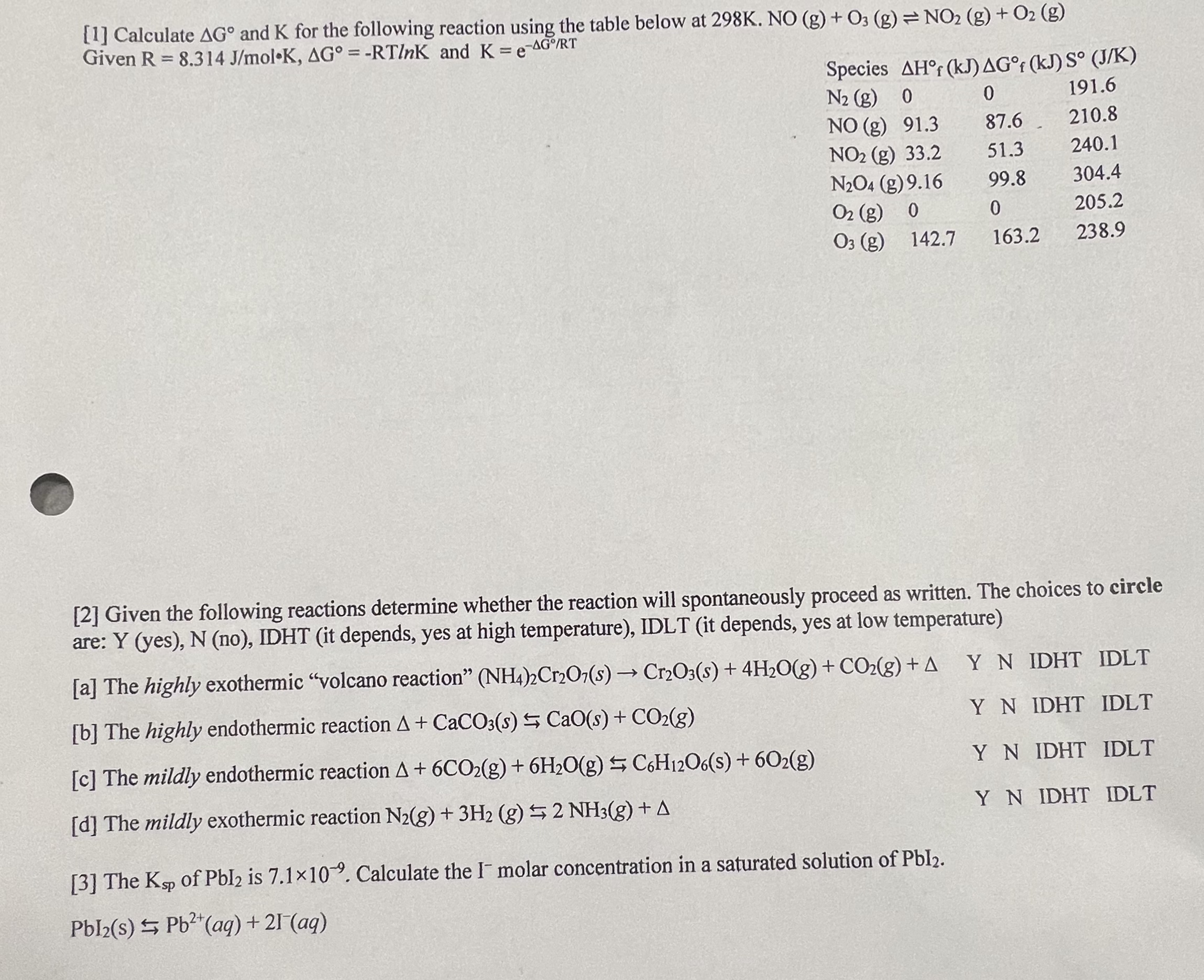 Solved [1] Calculate ΔG∘ and K for the following reaction | Chegg.com