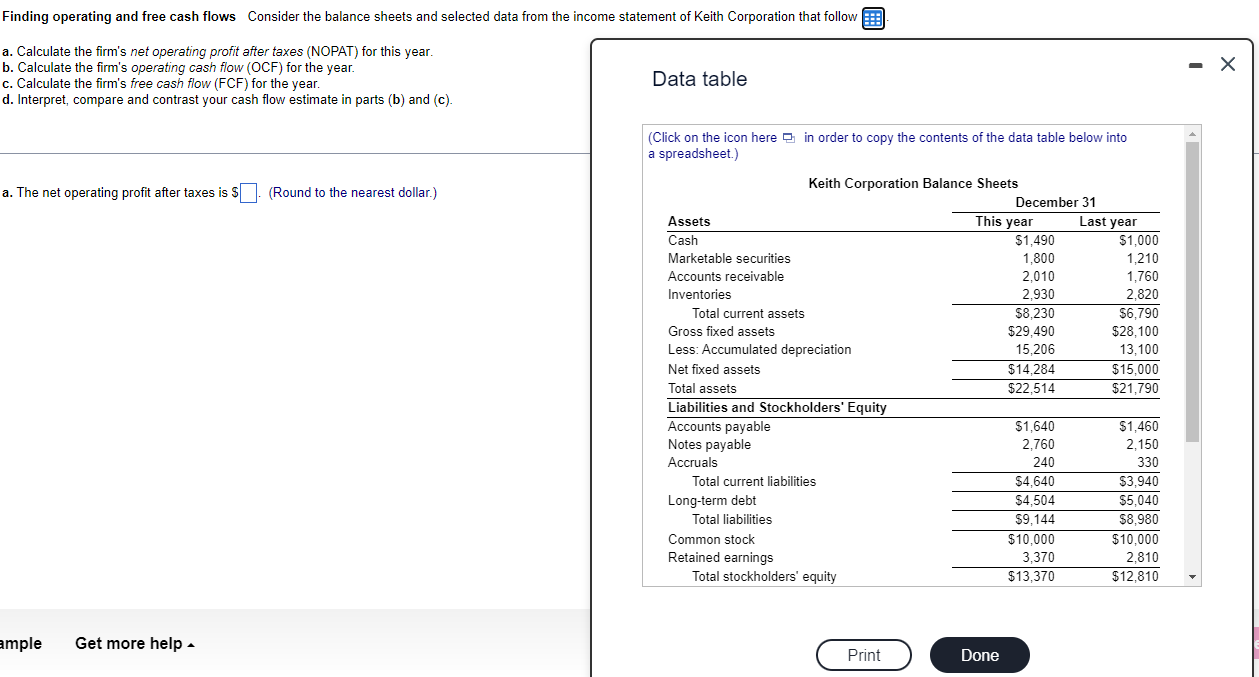 Solved a. Calculate the firm's net operating profit after | Chegg.com