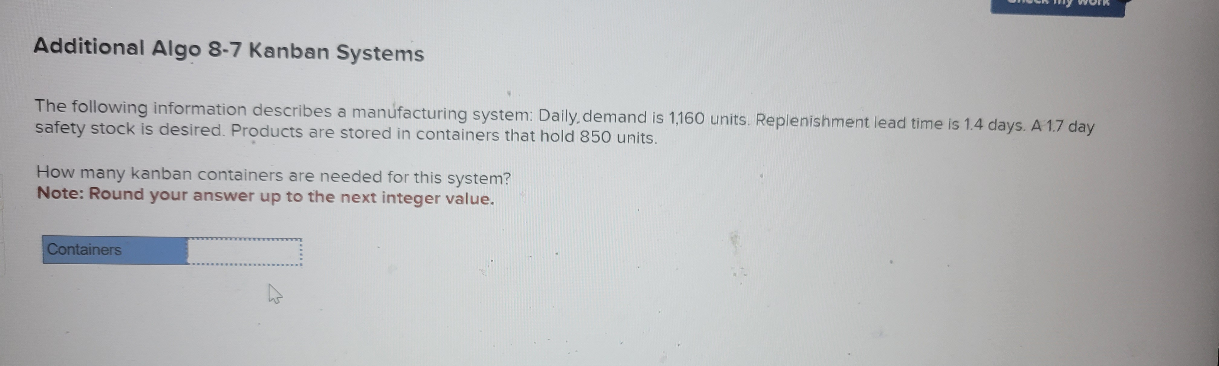Solved Additional Algo 8-7 Kanban Systems The following | Chegg.com