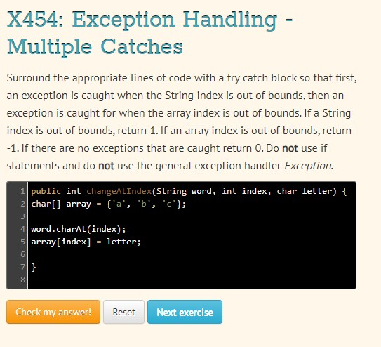 Solved X454: Exception Handling - Multiple Catches Surround | Chegg.com