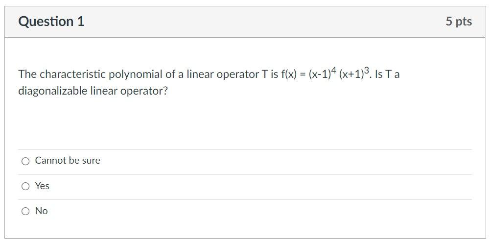 Solved The characteristic polynomial of a linear operator T | Chegg.com