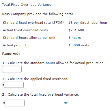 Solved Total Fixed Overhead Variance Ross Company provided | Chegg.com