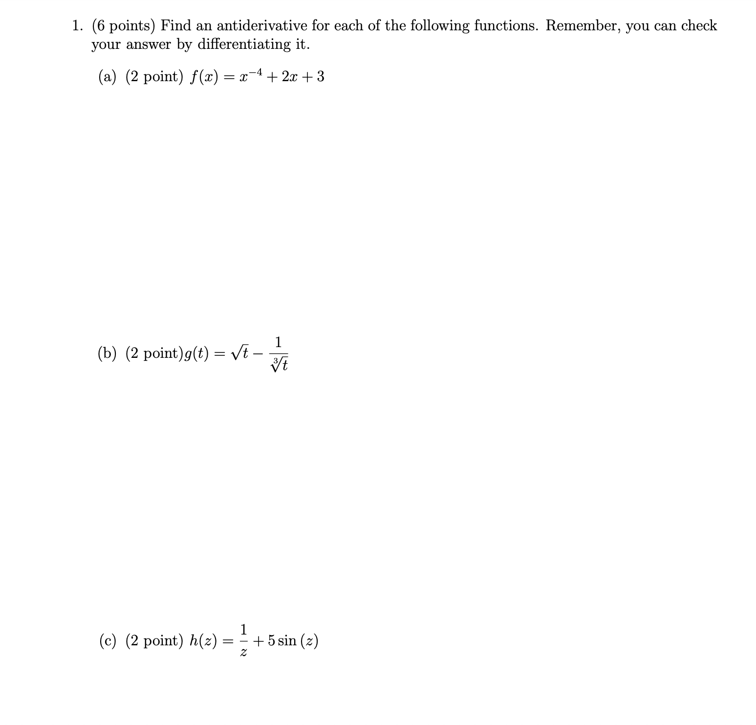 Solved (6 points) Find an antiderivative for each of the | Chegg.com
