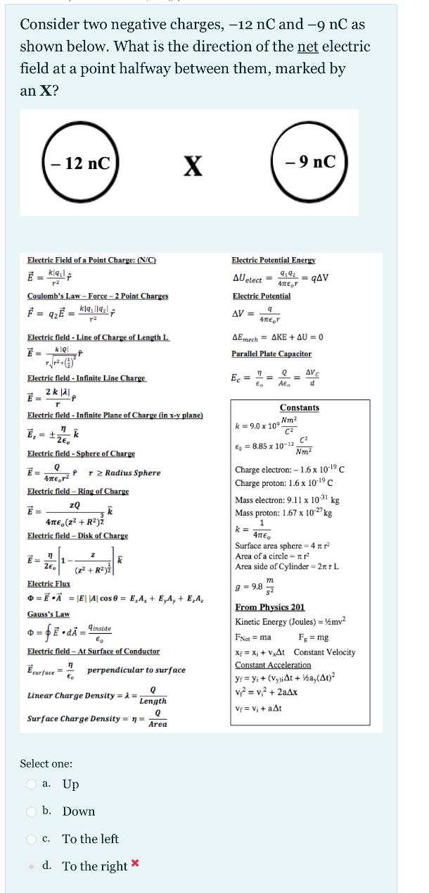 Solved Consider two negative charges, -12 nC and -9 nC as | Chegg.com