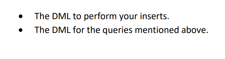 Solved Please provide the DDL to create the table, DML | Chegg.com