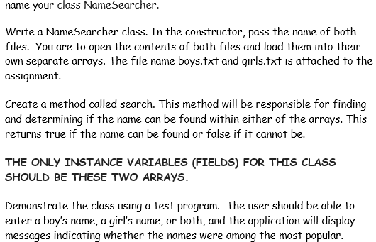 Solved name your class Name Searcher. Write a Name Searcher | Chegg.com