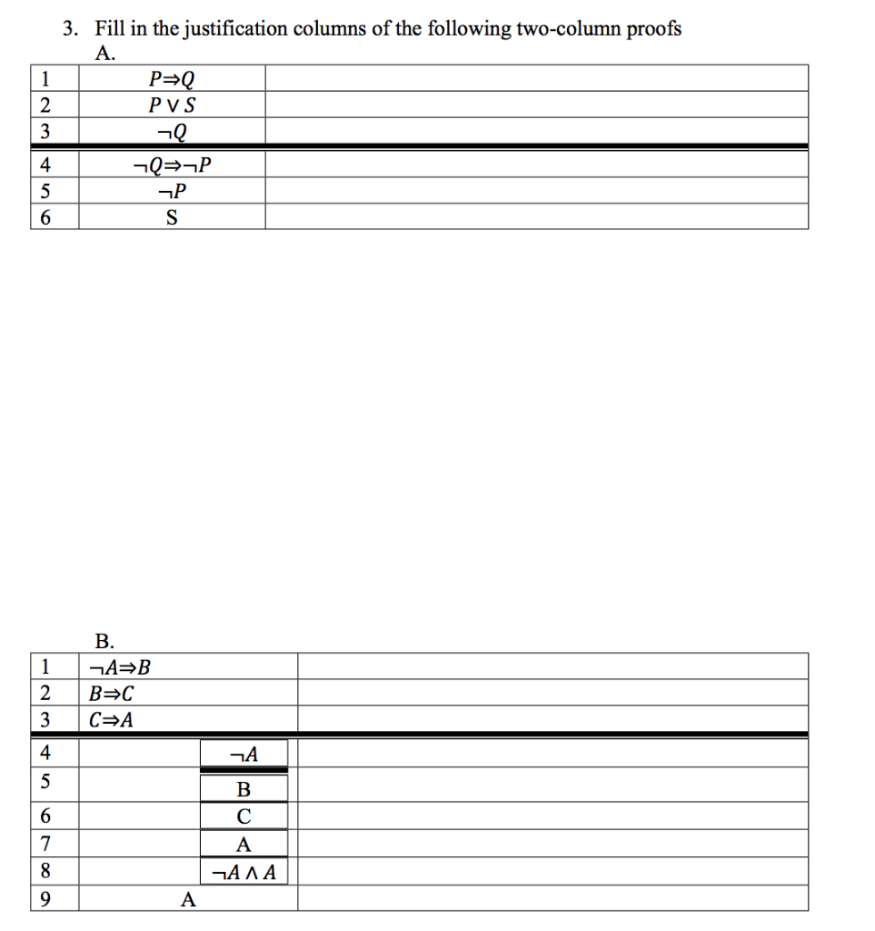 Solved 3. Fill in the justification columns of the following | Chegg.com