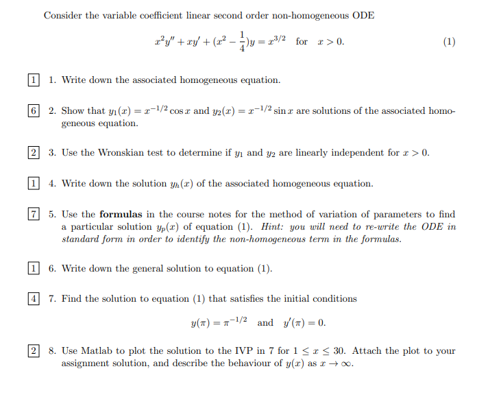 Solved Consider The Variable Coefficient Linear Second Order 7458