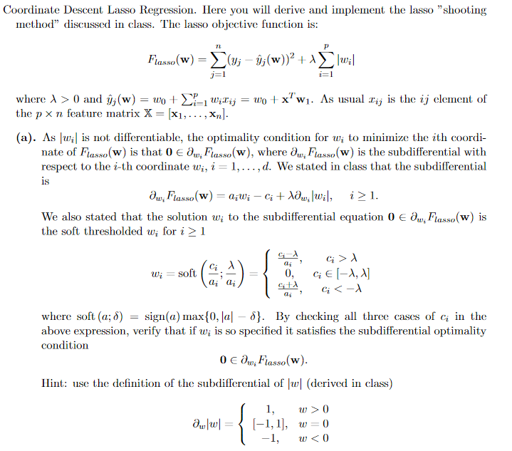 Coordinate Descent Lasso Regression Here You Will