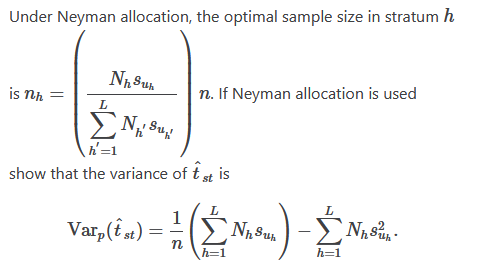 Under Neyman allocation, the optimal sample size in | Chegg.com