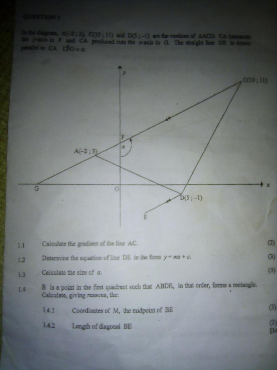 Solved In the diagram, A(-2:3), C(10; 11) and D(S;-1) are | Chegg.com