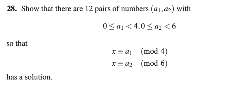Solved 28. Show that there are 12 pairs of numbers (a1, a2) | Chegg.com