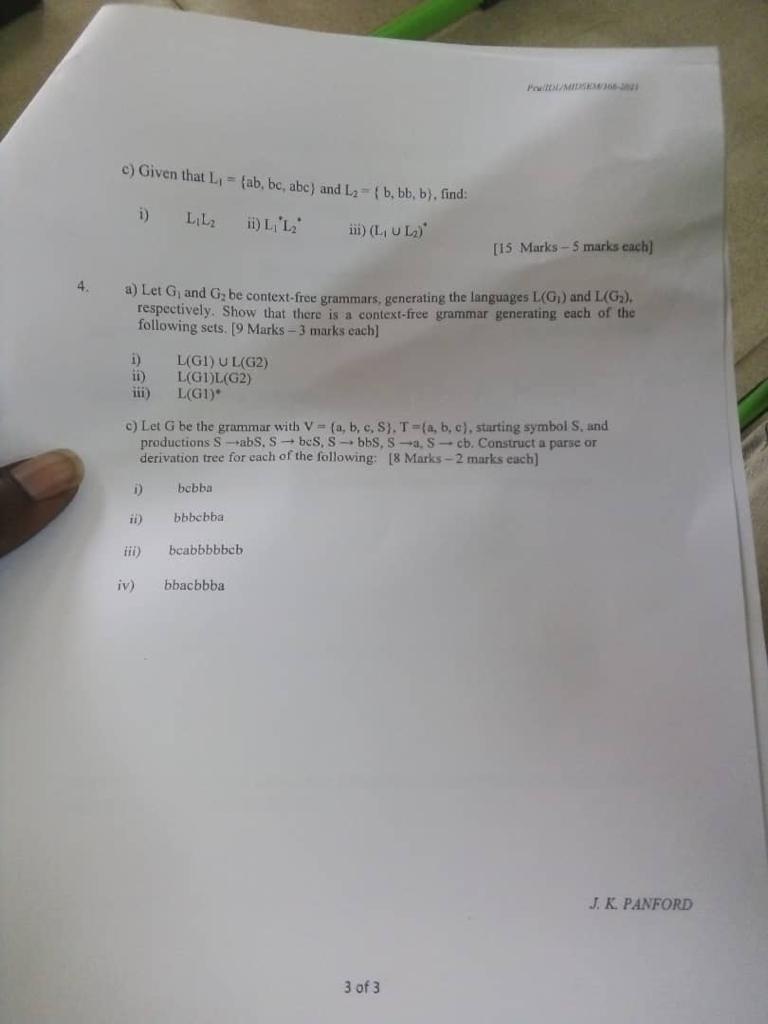 Solved c) Given that L1={ab,bc,abc} and L2={b,bb,b}, find: | Chegg.com