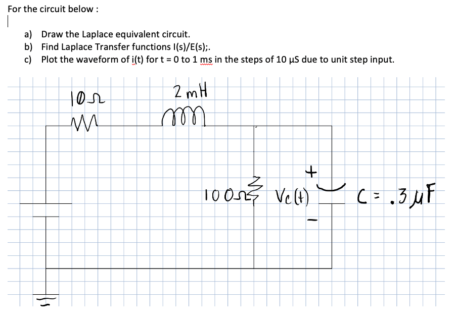 Solved For the circuit below: a) Draw the Laplace equivalent | Chegg.com