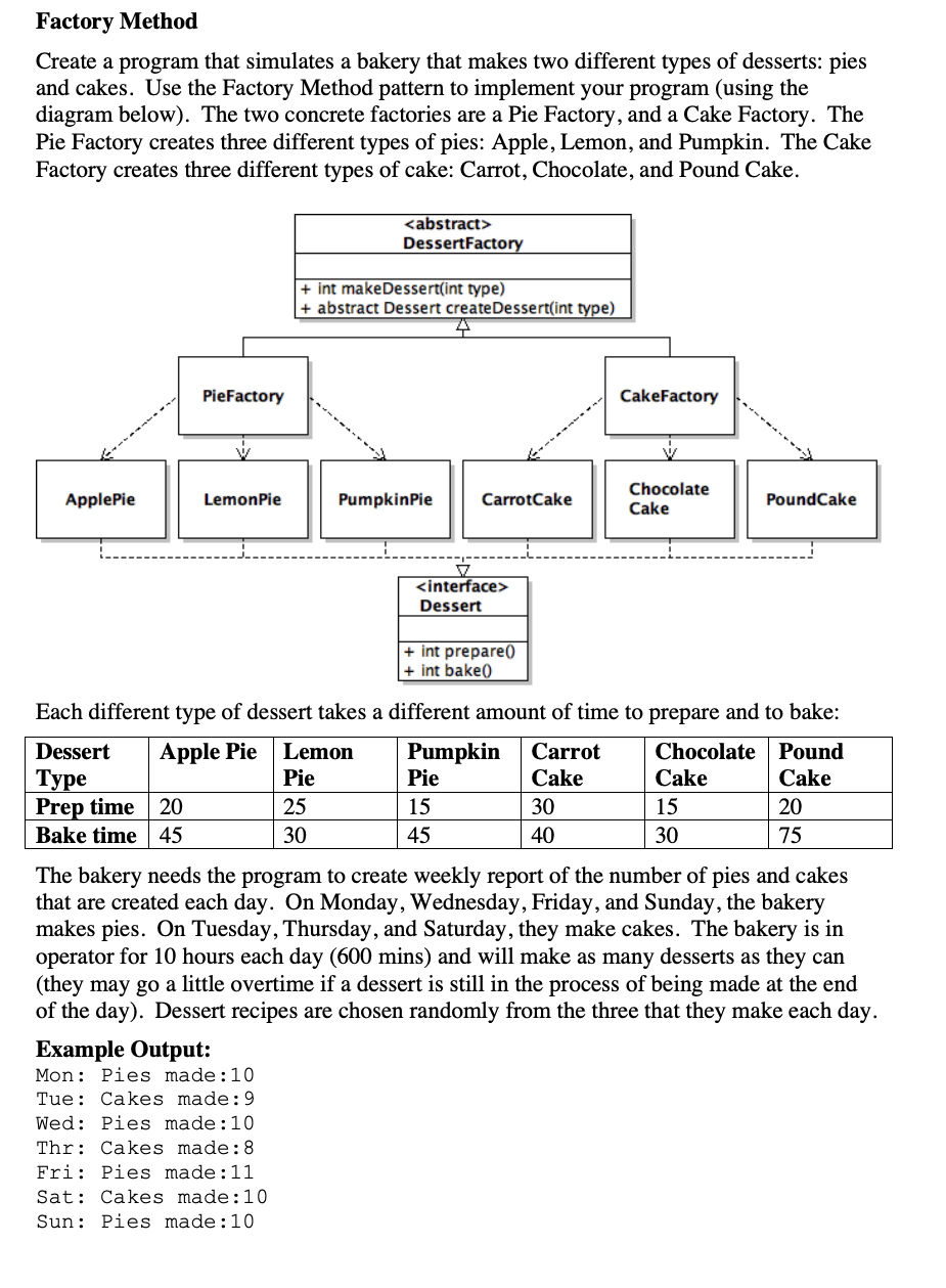 Solved Factory Method Create a program that simulates a | Chegg.com