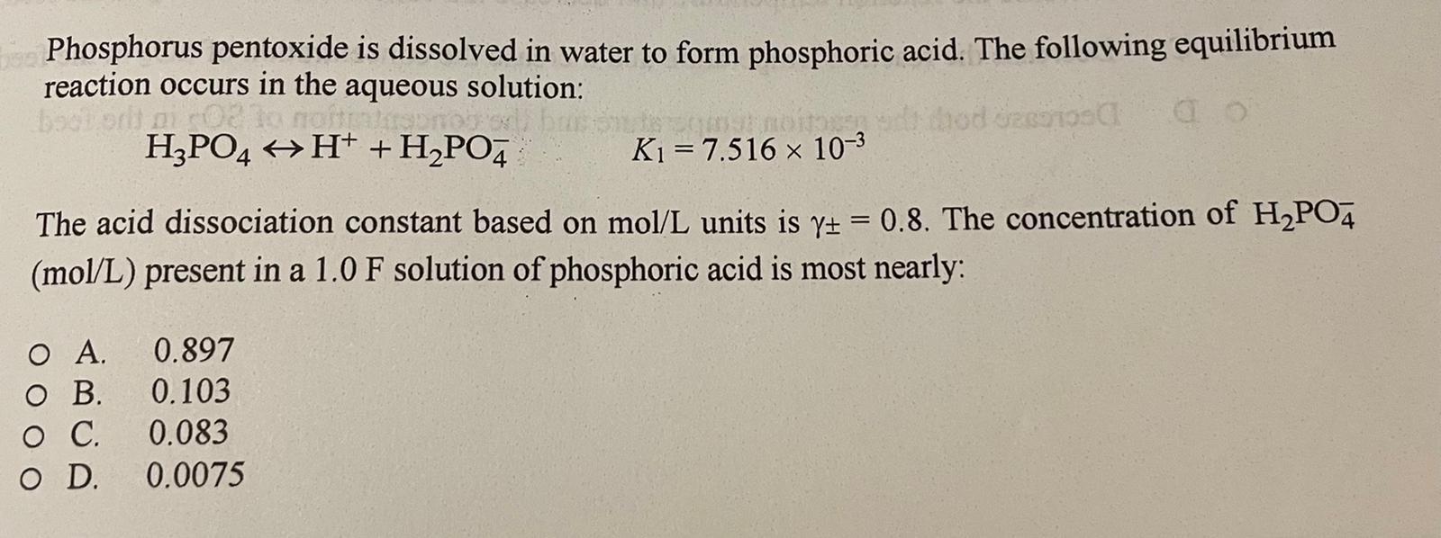 Solved Phosphorus pentoxide is dissolved in water to form | Chegg.com