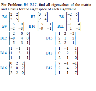 Solved For Problems B6-B17, find all eigenvalues of the | Chegg.com
