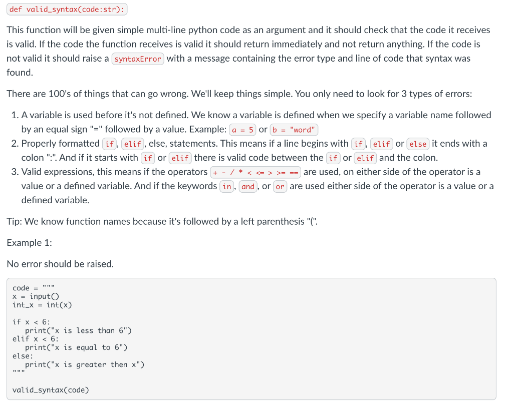 def valid_syntax(code:str): This function will be | Chegg.com