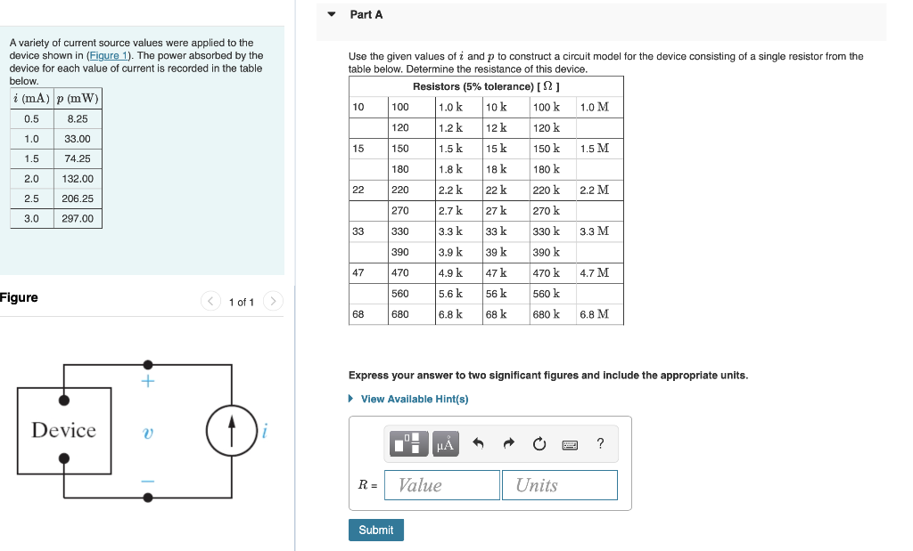 Solved Part A A variety of current source values were | Chegg.com