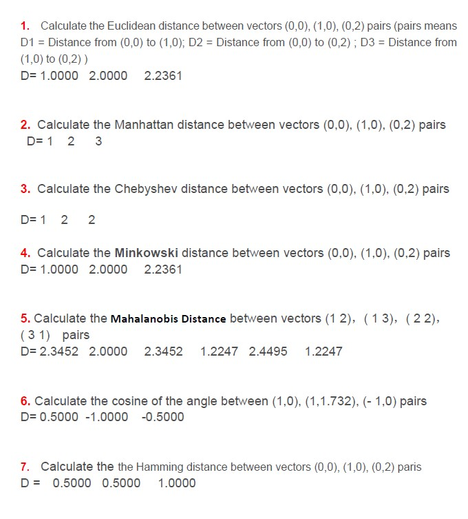 Solved 1. Calculate the Euclidean distance between vectors | Chegg.com
