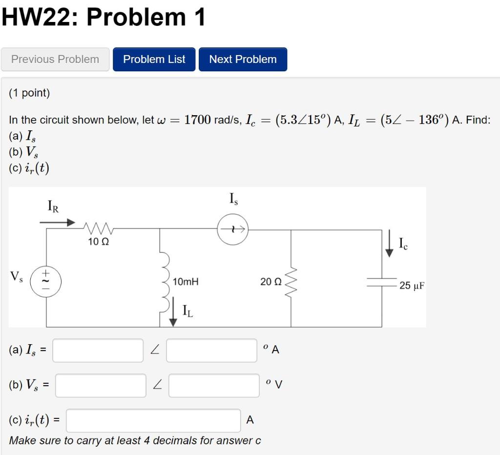 Solved HW22: Problem 1 Previous Problem Problem List Next | Chegg.com