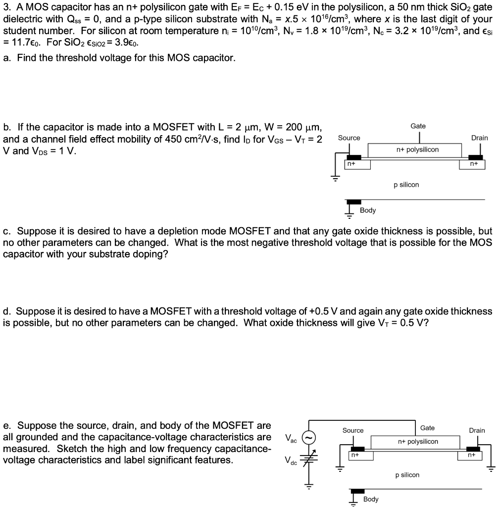 Solved 3. A MOS capacitor has an n+ polysilicon gate with EF | Chegg.com